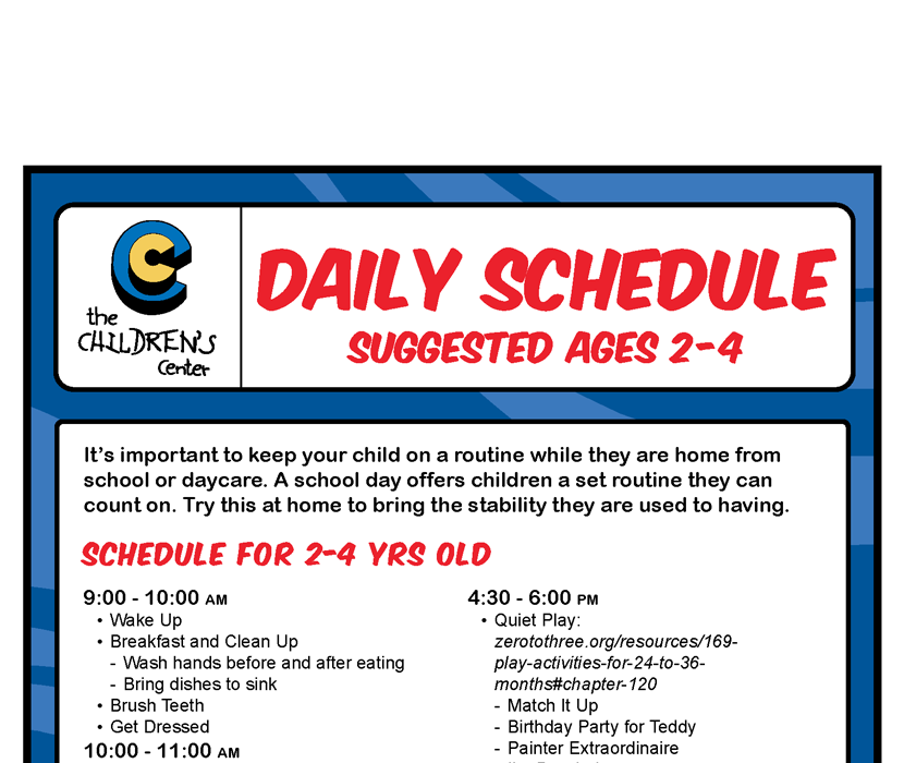 Daily Schedule Ages 2 4 The Children s Center