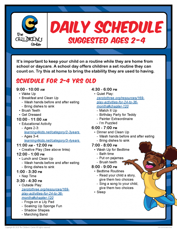 Daily Schedule • Ages 2-4 - The Children's Center